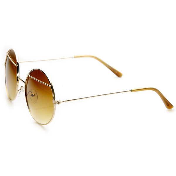 Trendy Womens Round Fashion Eyelid Metal Sunglasses - zeroUV