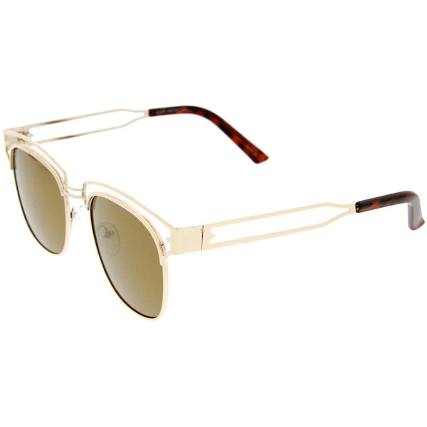 Modern Laser Cut Horned Rim Flat Mirror Lens Sunglasses - zeroUV