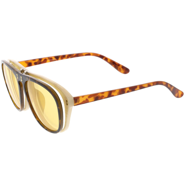 Men's Oversize Two Tone European Style Flip Up Aviator Sunglasses - zeroUV