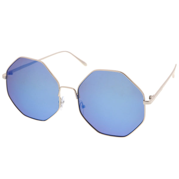 Women's Oversize Mirrored Octagon Flat Lens Sunglasses - zeroUV