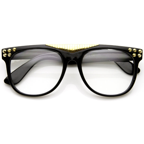 Fashion Spiked Retro Flat Top Clear Lens Glasses - zeroUV