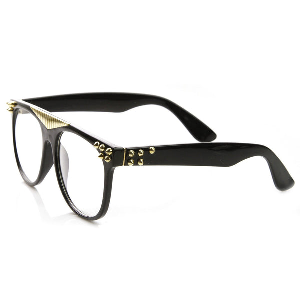 Fashion Spiked Retro Flat Top Clear Lens Glasses - zeroUV