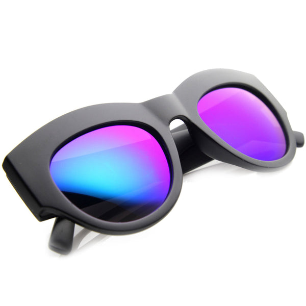 Oversize Thick Brow Cat Eye Flash Mirror Lens Sunglasses 9746 - zeroUV