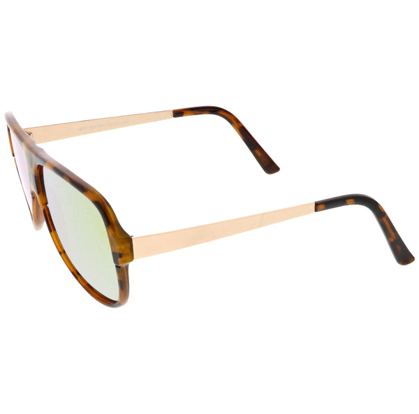 Retro Color Mirrored Flat Lens Flat Top Aviator Sunglasses - zeroUV