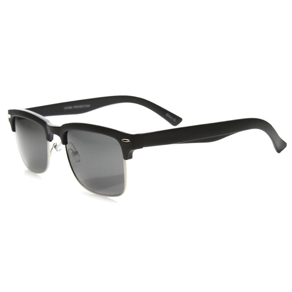 Indie Dapper Square Half Frame Horned Rim Sunglasses - zeroUV