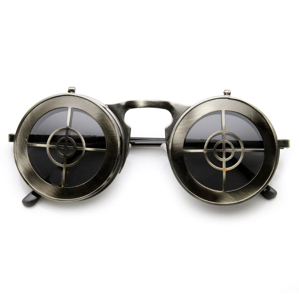 Steampunk Flip Up Bulls Eye Cross Hair Sunglasses - zeroUV