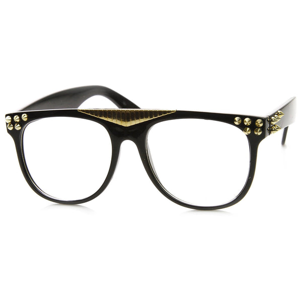 Fashion Spiked Retro Flat Top Clear Lens Glasses - zeroUV