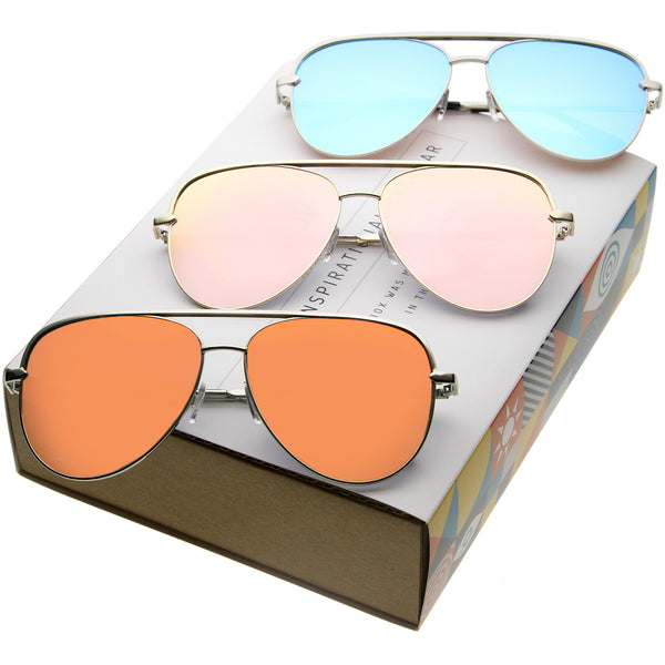 Oversize Retro Modern Flat Mirrored Lens Aviator Sunglasses - zeroUV