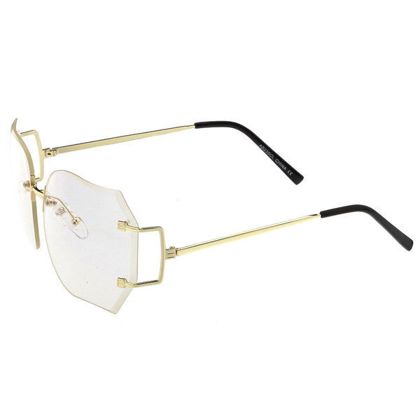 Oversize Rimless Square Glasses Slim Metal Beveled Clear Lens C433 - zeroUV