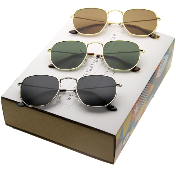 Retro Modern Hexagon Shape Metal Flat Lens Sunglasses C455 [Promo Box ...