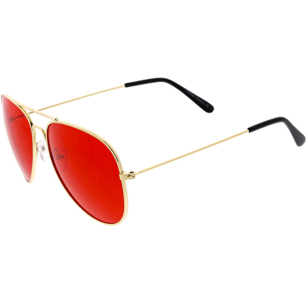 Retro Unisex Large Red Tinted Lens Metal Aviator Sunglasses - zeroUV