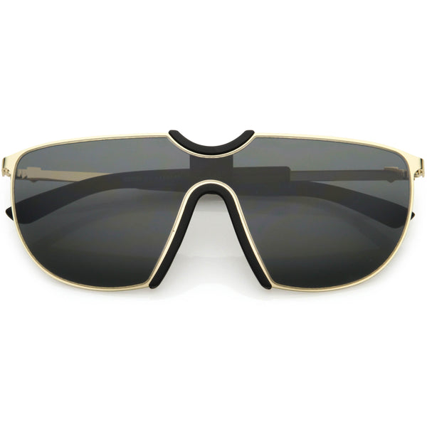 Futuristic Space Shield Metal One Piece Aviator Sunglasses - zeroUV