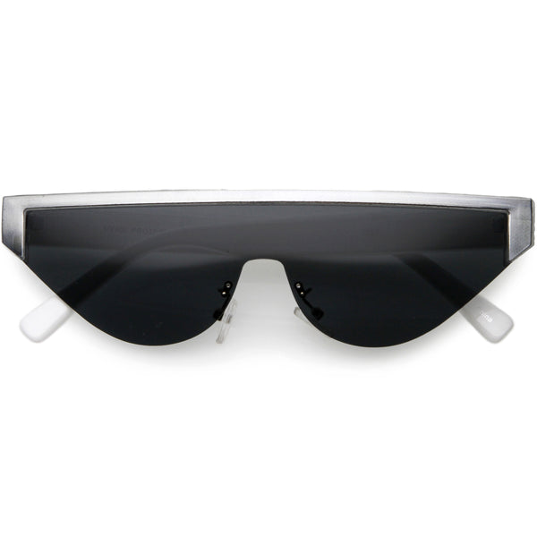 Bold Color Trim Flat Top Futuristic Semi Rimless Cat Eye Shield Sungla ...
