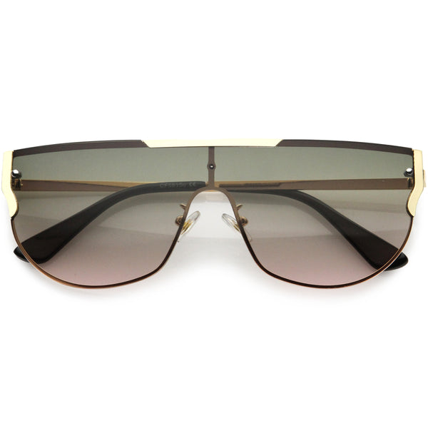 Luxe Designer-Inspired Metal Trim Detail Flat Top Shield Sunglasses ...